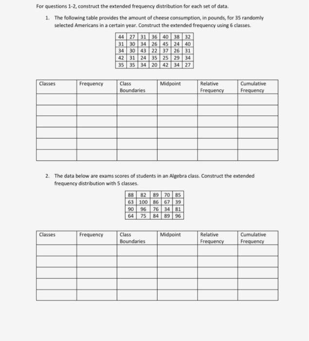 Solved For questions 1-2, construct the extended frequency | Chegg.com