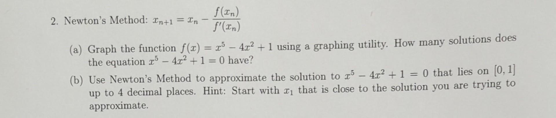 Solved Newton's Method: xn+1=xn−f′(xn)f(xn) (a) Graph the | Chegg.com