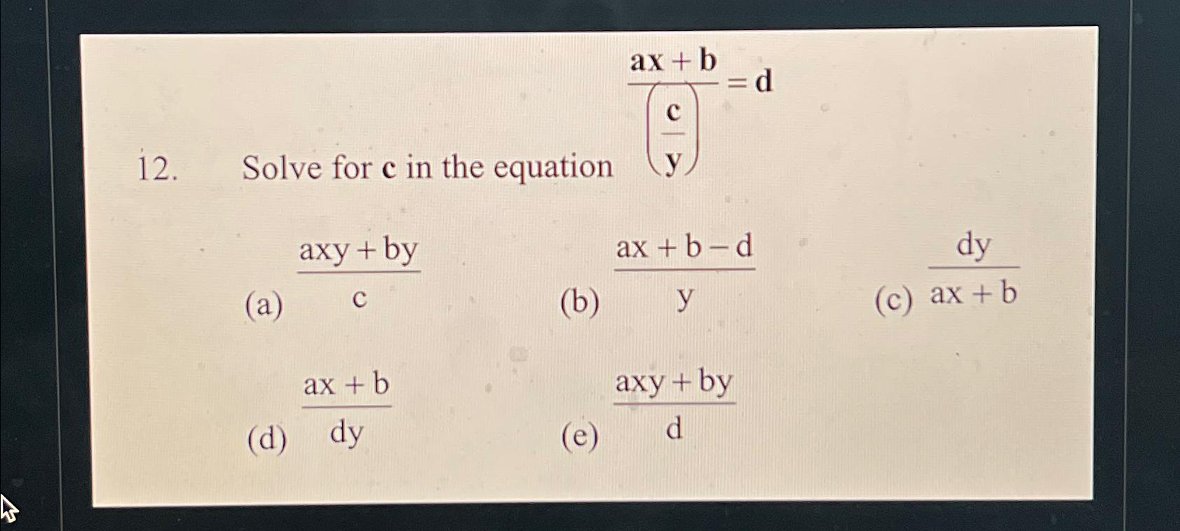 Solved Solve for c ﻿in the equation | Chegg.com