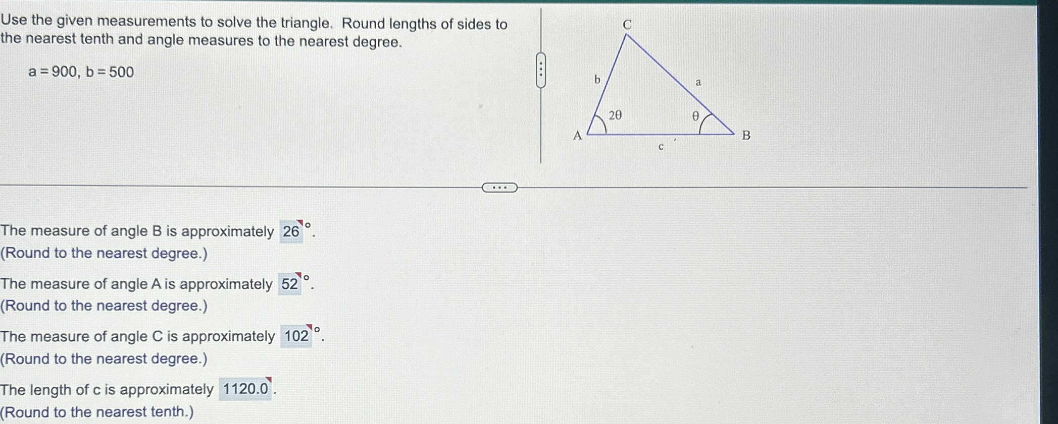 Solved Use the given measurements to solve the triangle. | Chegg.com