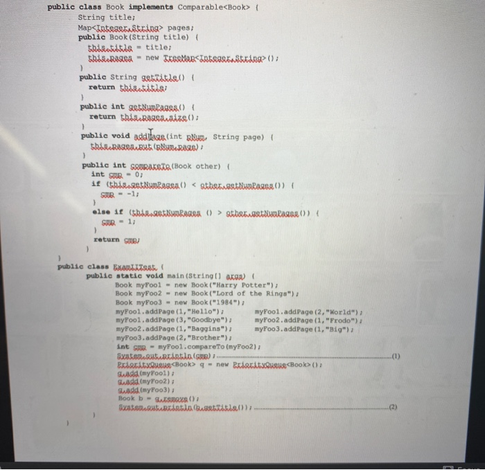 Solved public class Book implements Comparable String title; | Chegg.com