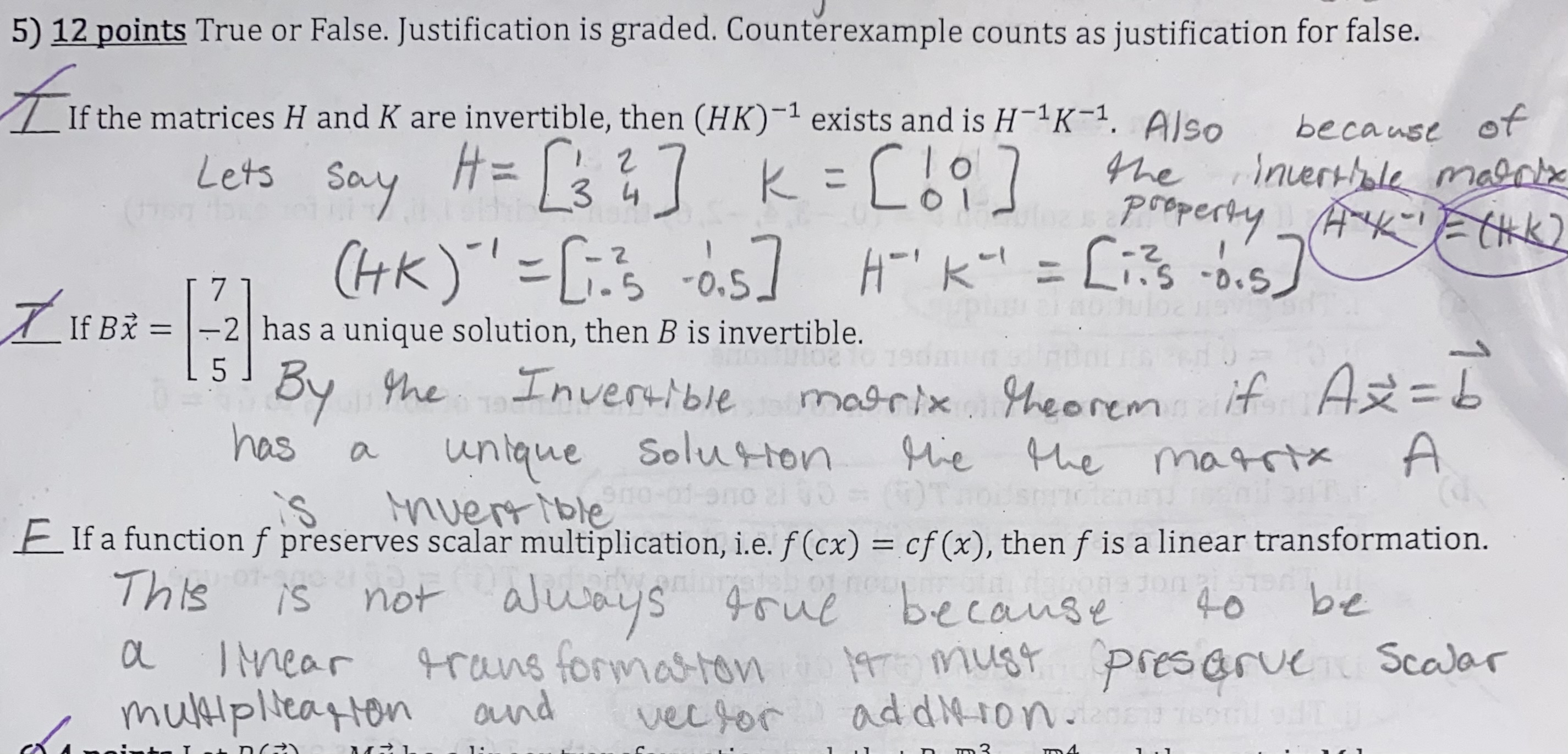 Solved 12 ﻿points True or False. Justification is graded. | Chegg.com