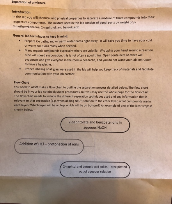 Solved I need help creating a flow chart for the separation | Chegg.com
