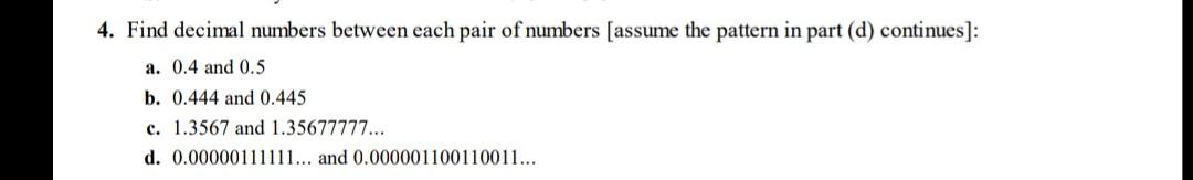 Solved 4. Find decimal numbers between each pair of numbers | Chegg.com