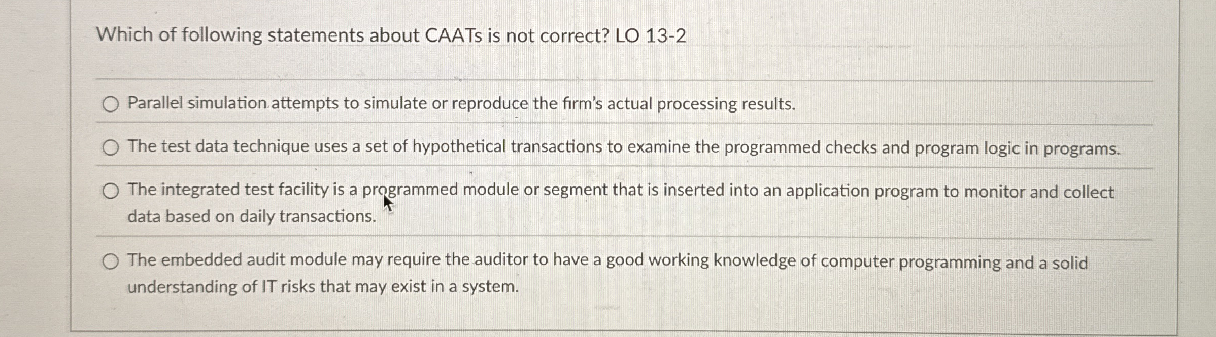 Solved Which of following statements about CAATs is not | Chegg.com