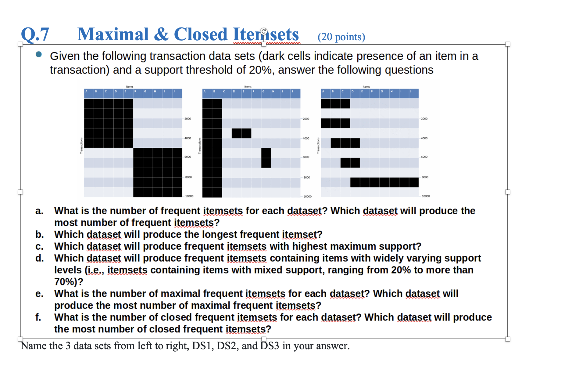 Solved Q. 7 ﻿Maximal & Closed Itenisets (20 ﻿points)Given | Chegg.com