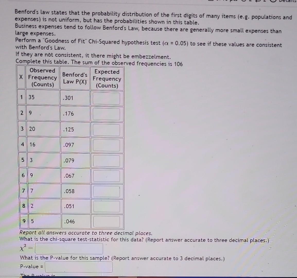 Solved Benford's law states that the probability | Chegg.com