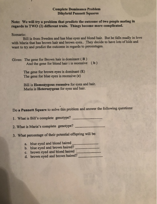 Solved Complete Dominance Problem Dihybrid Punnett Squares | Chegg.com