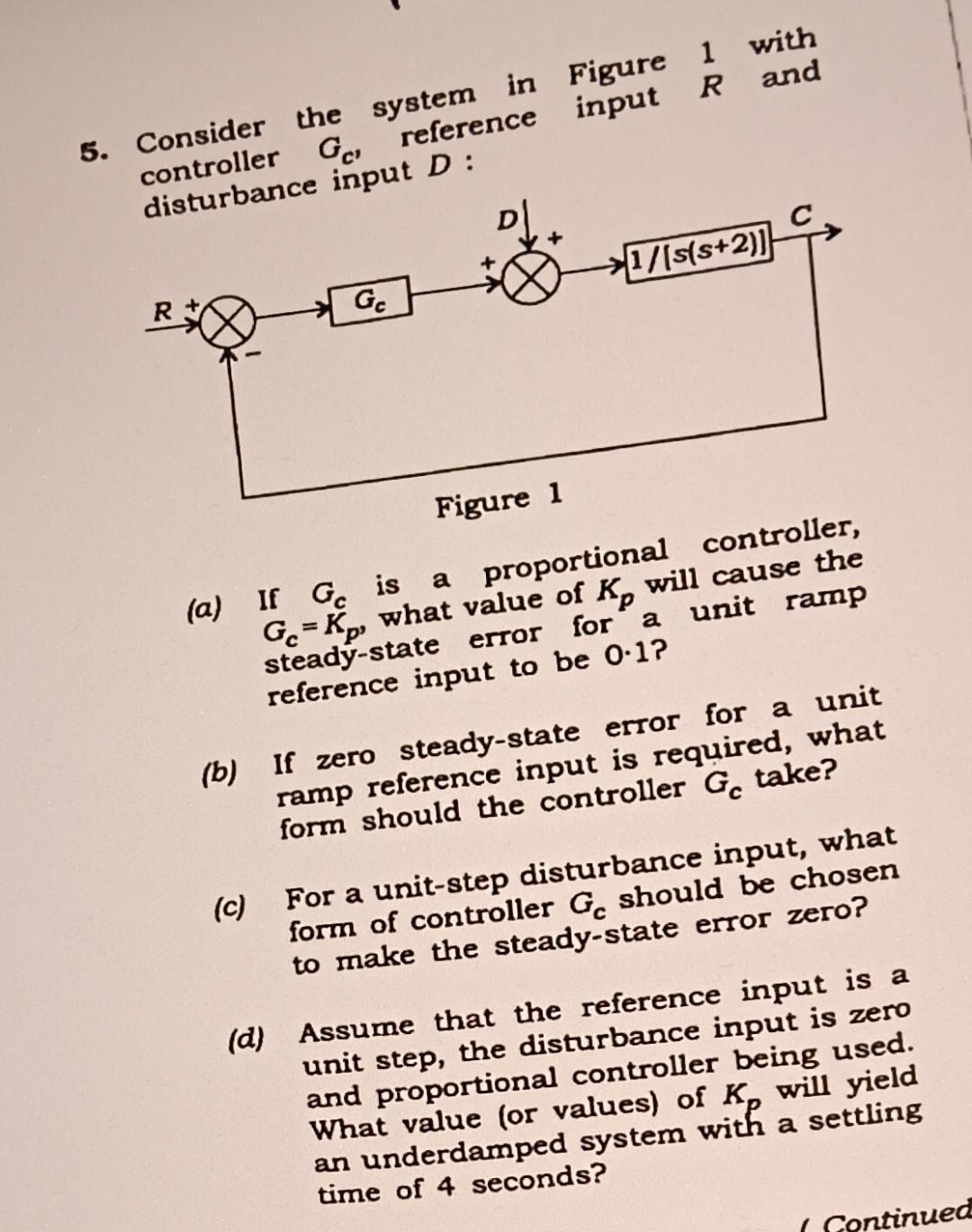 Solved 5. Consider the system in Figure 1 with controller | Chegg.com