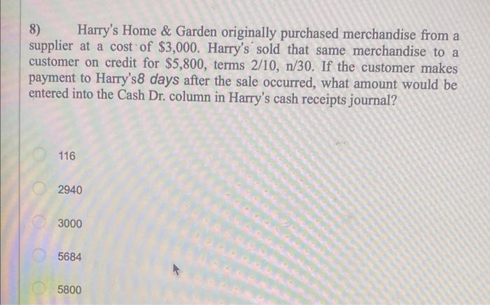 Solved 8) Harry's Home \& Garden originally purchased | Chegg.com