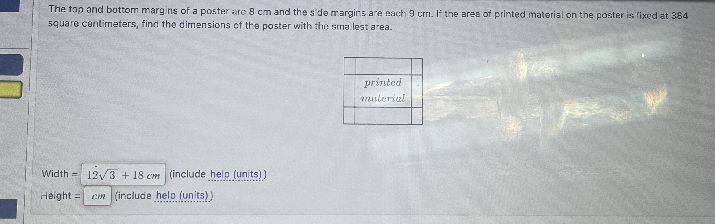 Solved The top and bottom margins of a poster are 8 ﻿cm and | Chegg.com