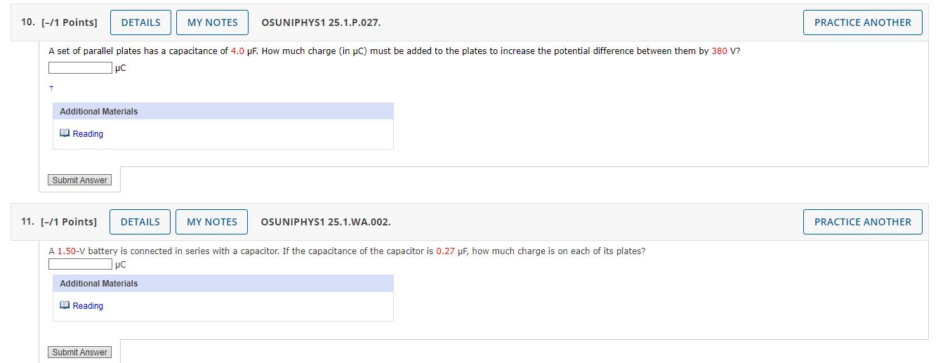 Solved i need both [-/1 ﻿Points]OSUNIPHYS1 25.1.P.027.A set | Chegg.com