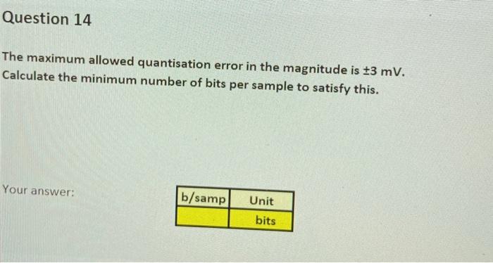 Solved Question 14 The maximum allowed quantisation error in | Chegg.com
