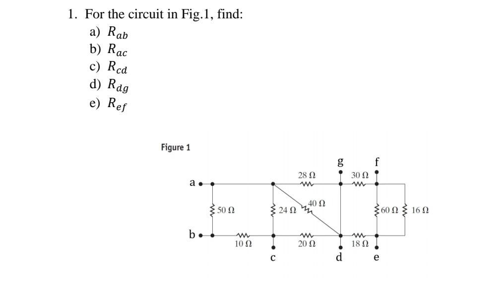 Solved 1. For the circuit in Fig.1, find: a) Rab b) Rac c) | Chegg.com