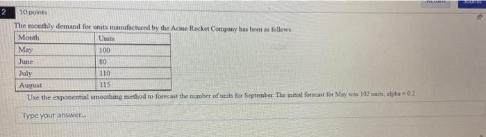 Solved The monthly demand for units manufactured tw the Acme | Chegg.com