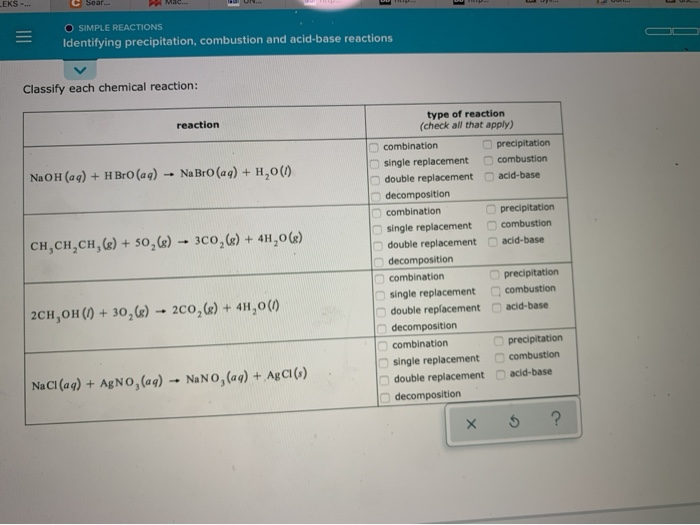 Solved LEKS .. Sear SIMPLE REACTIONS Identifying | Chegg.com