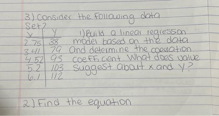 Solved 3) Consider the following data set? y Build a linear | Chegg.com