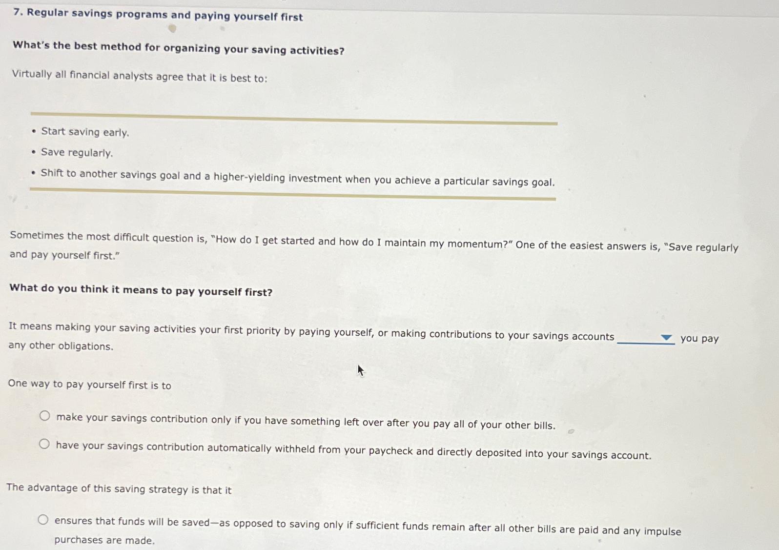 Solved Regular savings programs and paying yourself | Chegg.com