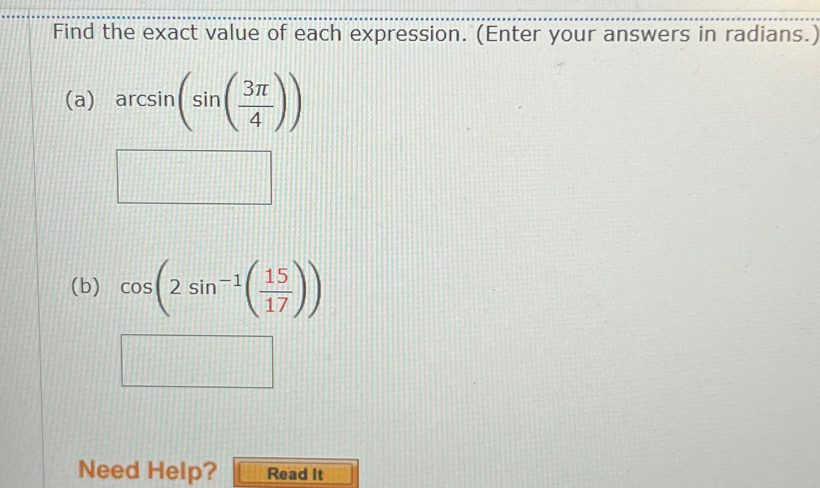 Solved Find the exact value of each expression. (Enter your | Chegg.com