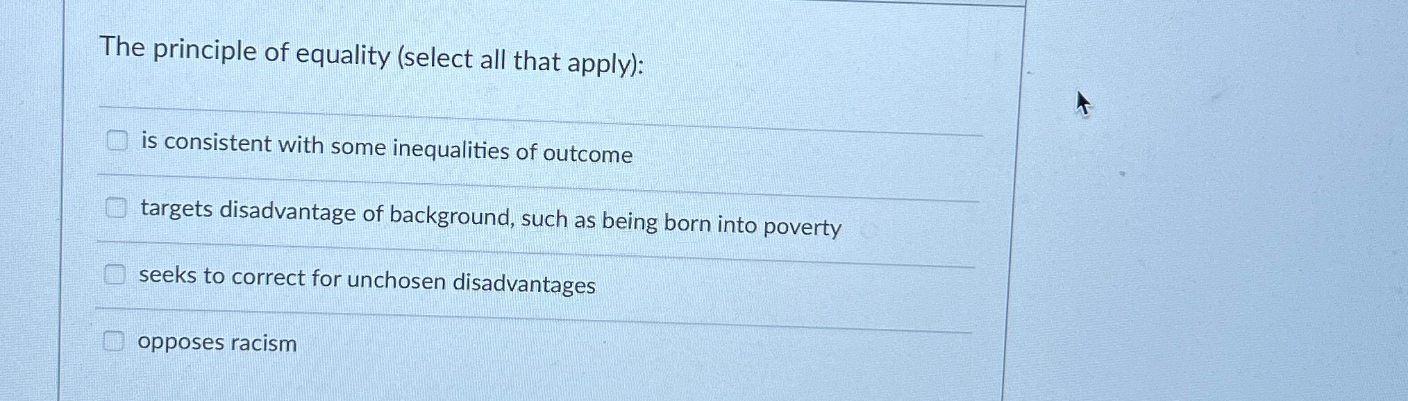 Solved The principle of equality (select all that apply):is | Chegg.com