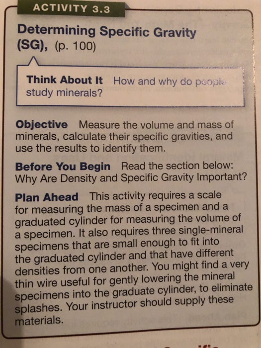 Solved ACTIVITY 3.3 Determining Specific Gravity (SG), (p. | Chegg.com