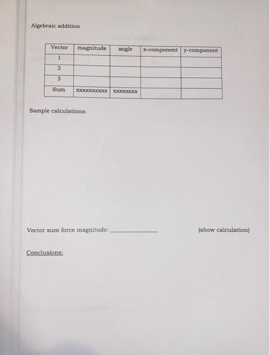 Solved Report Sheet Vector Addition Data: Graphical addition | Chegg.com