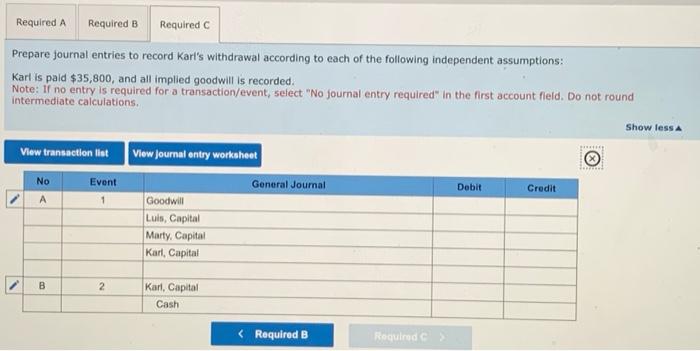 Solved Prepare journal entries to record Karl's withdrawal | Chegg.com