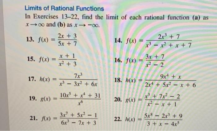 Solved Limits of Rational Functions In Exercises 13-22, find | Chegg.com