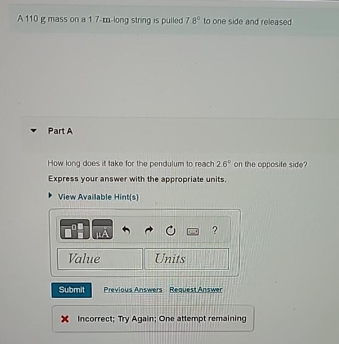 Solved A 110g ﻿mass on a 1.7 -m-long string is pulled 7.8° | Chegg.com