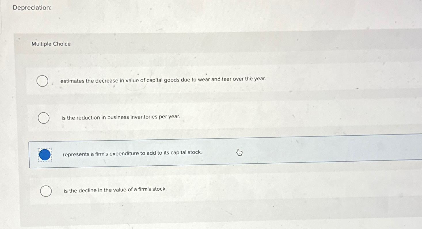 Solved Depreciationmultiple Choiceestimates The Decrease In 8189