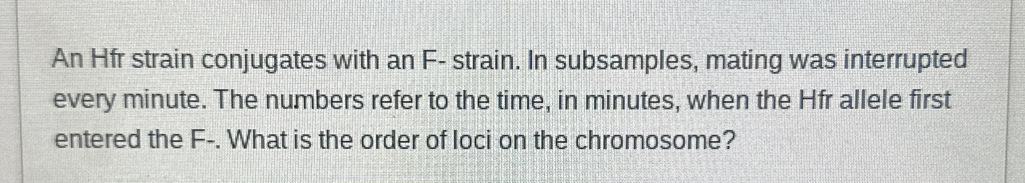 Solved An Hfr strain conjugates with an F-strain. In | Chegg.com