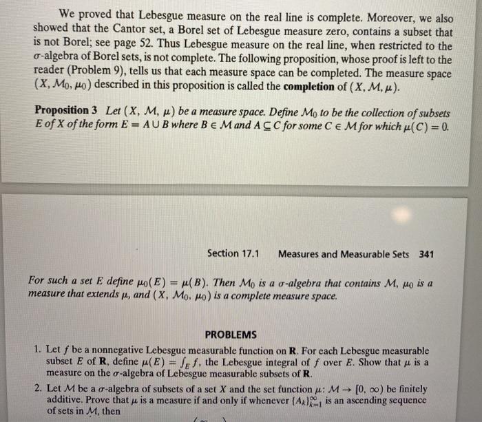 We proved that Lebesgue measure on the real line is | Chegg.com
