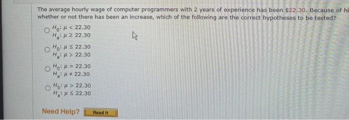 Solved The average hourly wage of computer programmers with | Chegg.com