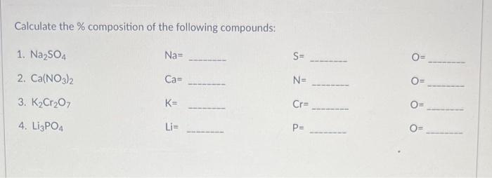 Solved Calculate the \% composition of the following | Chegg.com