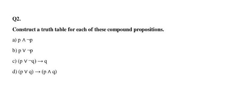 Solved Q2. Construct a truth table for each of these | Chegg.com