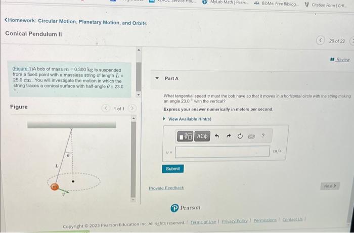 Solved (Figure 1)A bob of mass m=0,300 kg is suspended from | Chegg.com