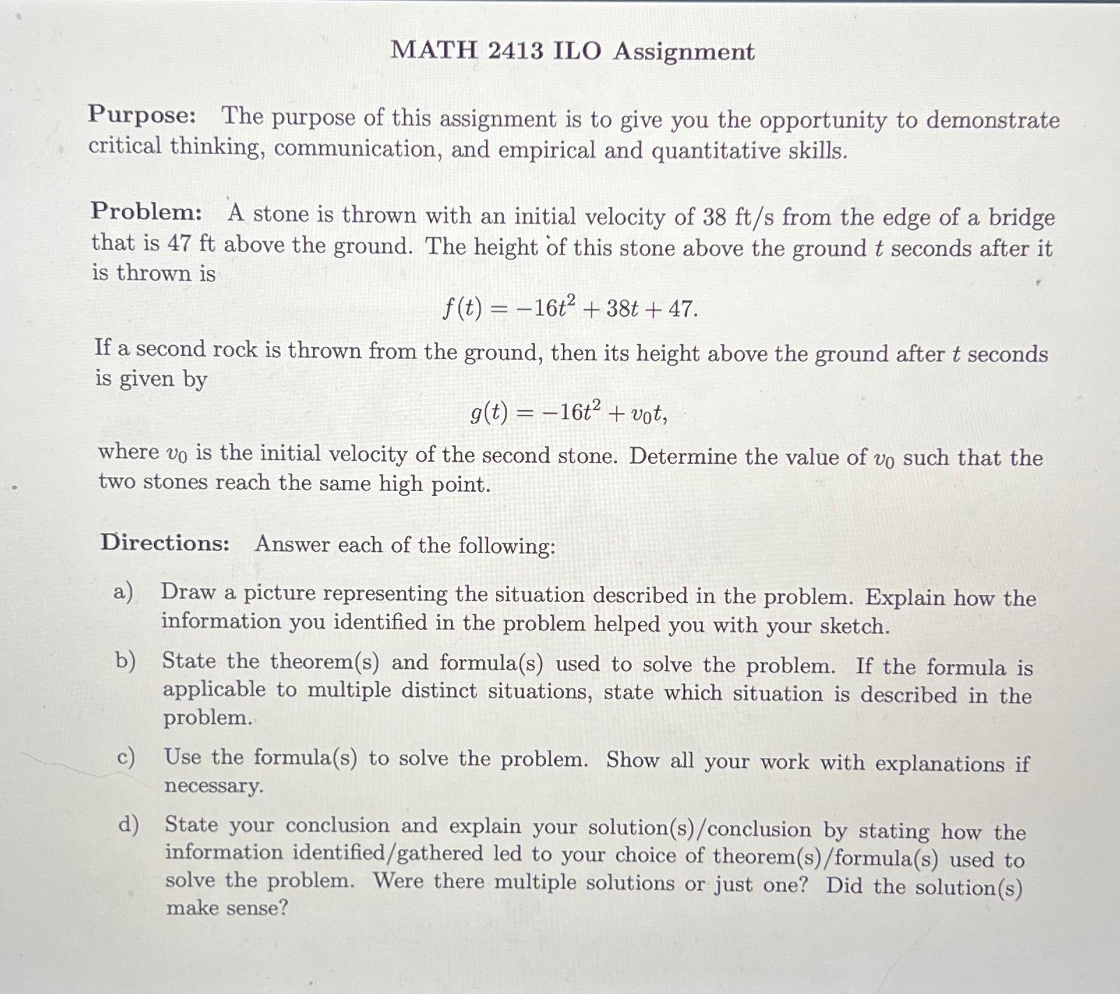 Solved MATH 2413 ﻿ILO AssignmentPurpose: The purpose of this | Chegg.com