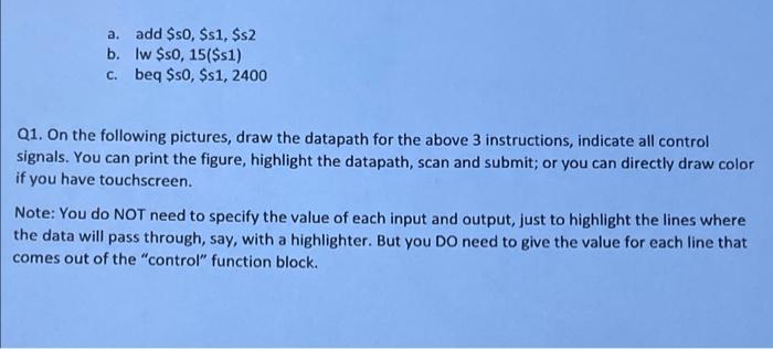 Solved a. add $s0,$s1,$s2 b. Iw $ so, 15(\$s1) c. beq $ | Chegg.com