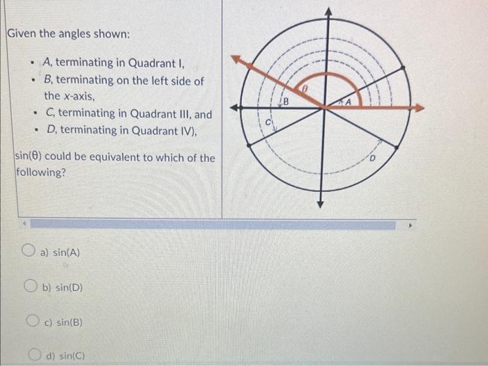 Solved Given the angles shown: - A, terminating in Quadrant | Chegg.com
