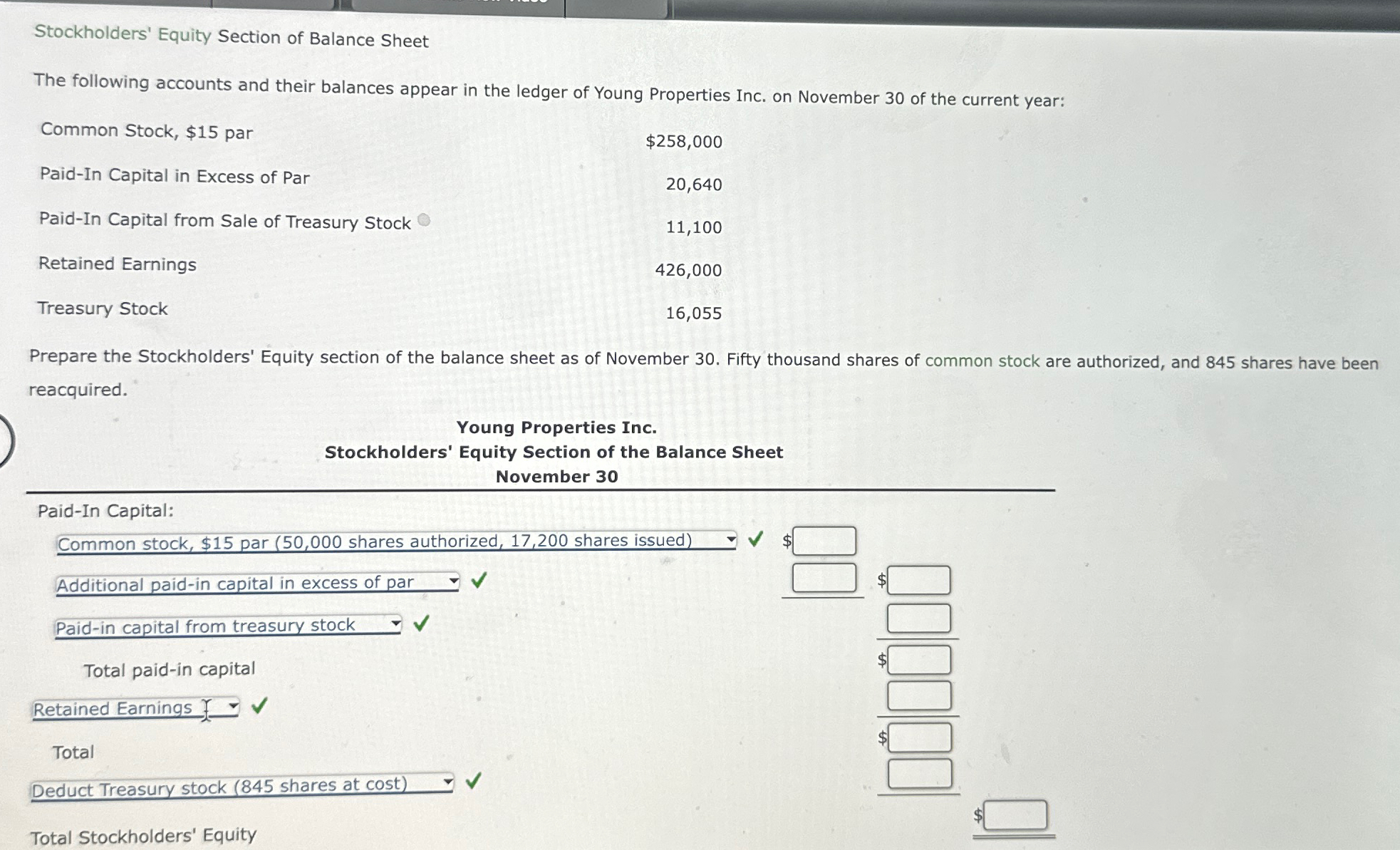 Solved Stockholders' Equity Section of Balance SheetThe | Chegg.com