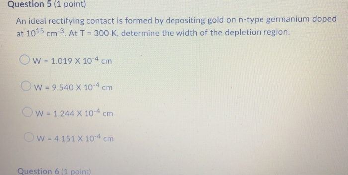 Solved Question 5 (1 point) An ideal rectifying contact is | Chegg.com