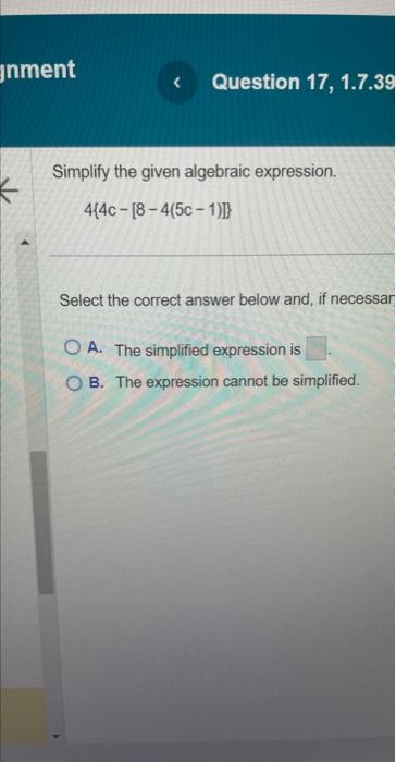 Solved Simplify the given algebraic expression. | Chegg.com