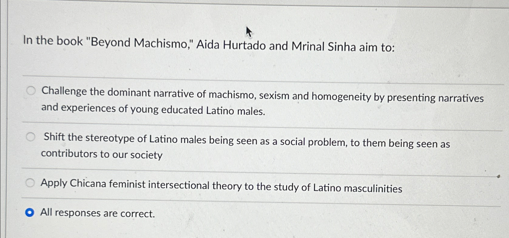 Solved In the book "Beyond Machismo," Aida Hurtado and | Chegg.com