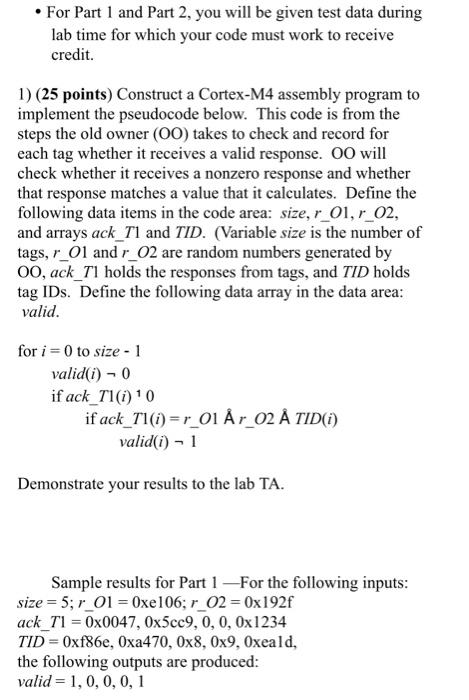 Solved - For Part 1 and Part 2, you will be given test data | Chegg.com