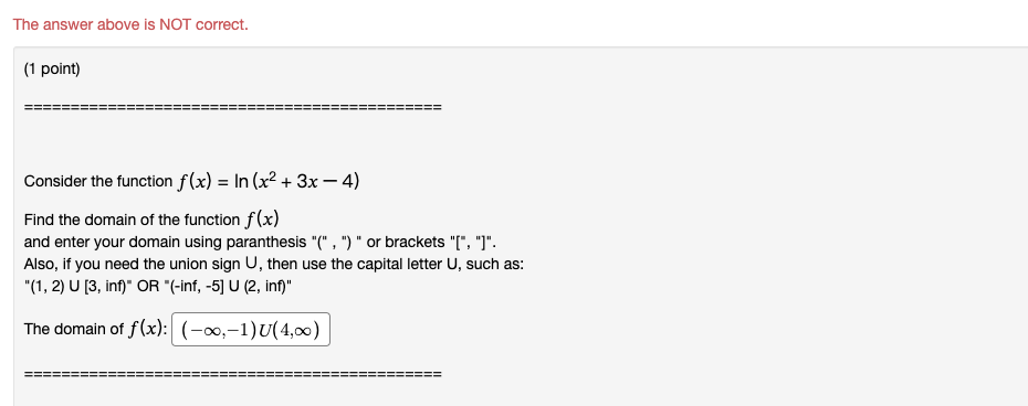 Solved (1 ﻿point)Consider the function f(x)=ln(x2+3x-4)Find | Chegg.com