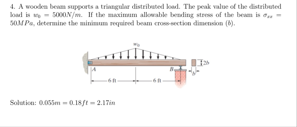 Solved A wooden beam supports a triangular distributed load. | Chegg.com