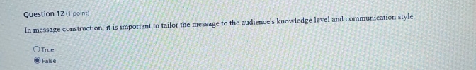 Solved Question 12 (1 ﻿point)In message construction, it is | Chegg.com