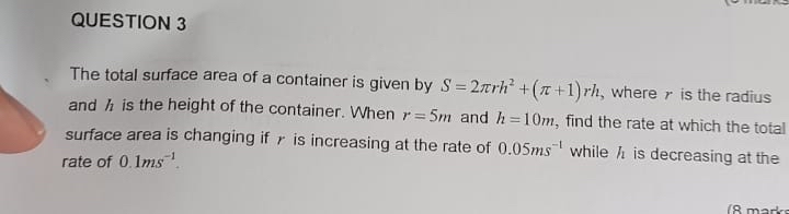 Solved QUESTION 3The total surface area of a container is | Chegg.com