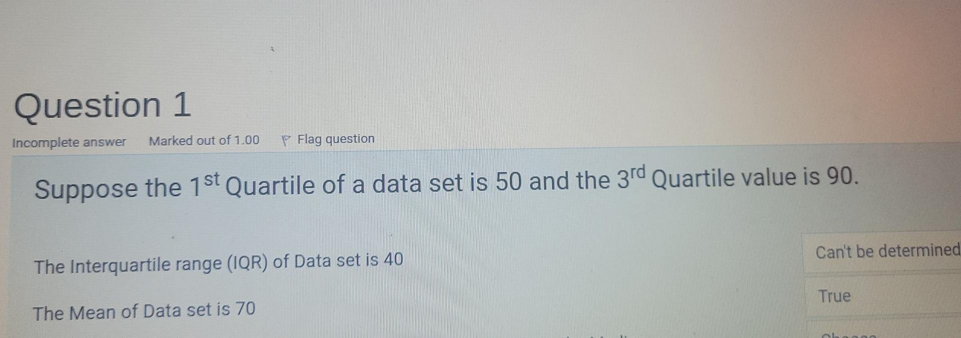 The Interquartile range (IQR) of Data set is 40 Can't | Chegg.com
