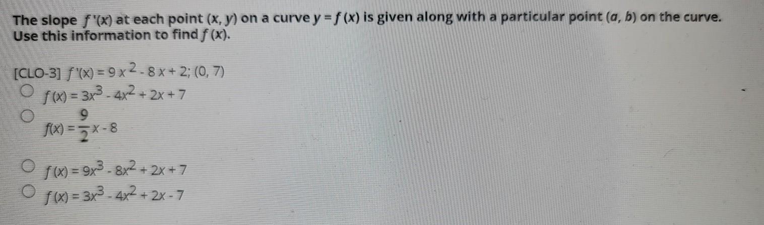 Solved The slope f'(x) at each point (x, y) on a curve y = | Chegg.com